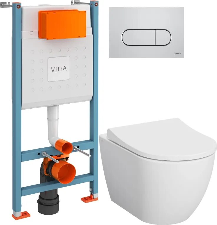 Комплект унитаз VitrA Mia Round 9873B003-7201 и инсталляция с клавишей смыва хром глянцевый
