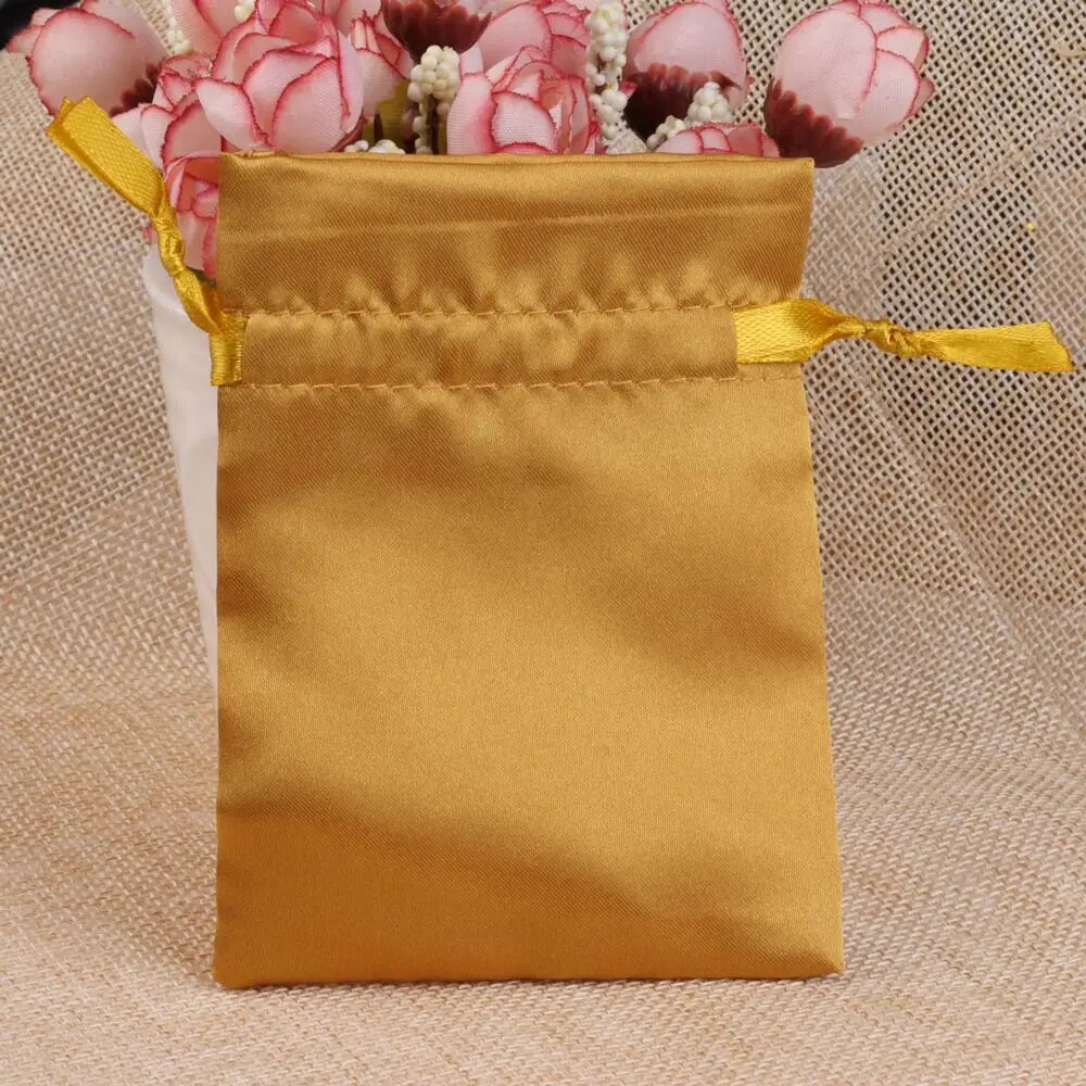 10 подарочных шелковых сумок golden brown 8x10 см