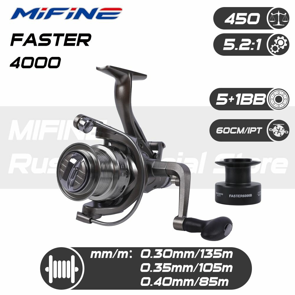Карповая катушка с системой бейтранер MIFINE FASTER 4000B 5+1 подшипник; металлическая шпуля