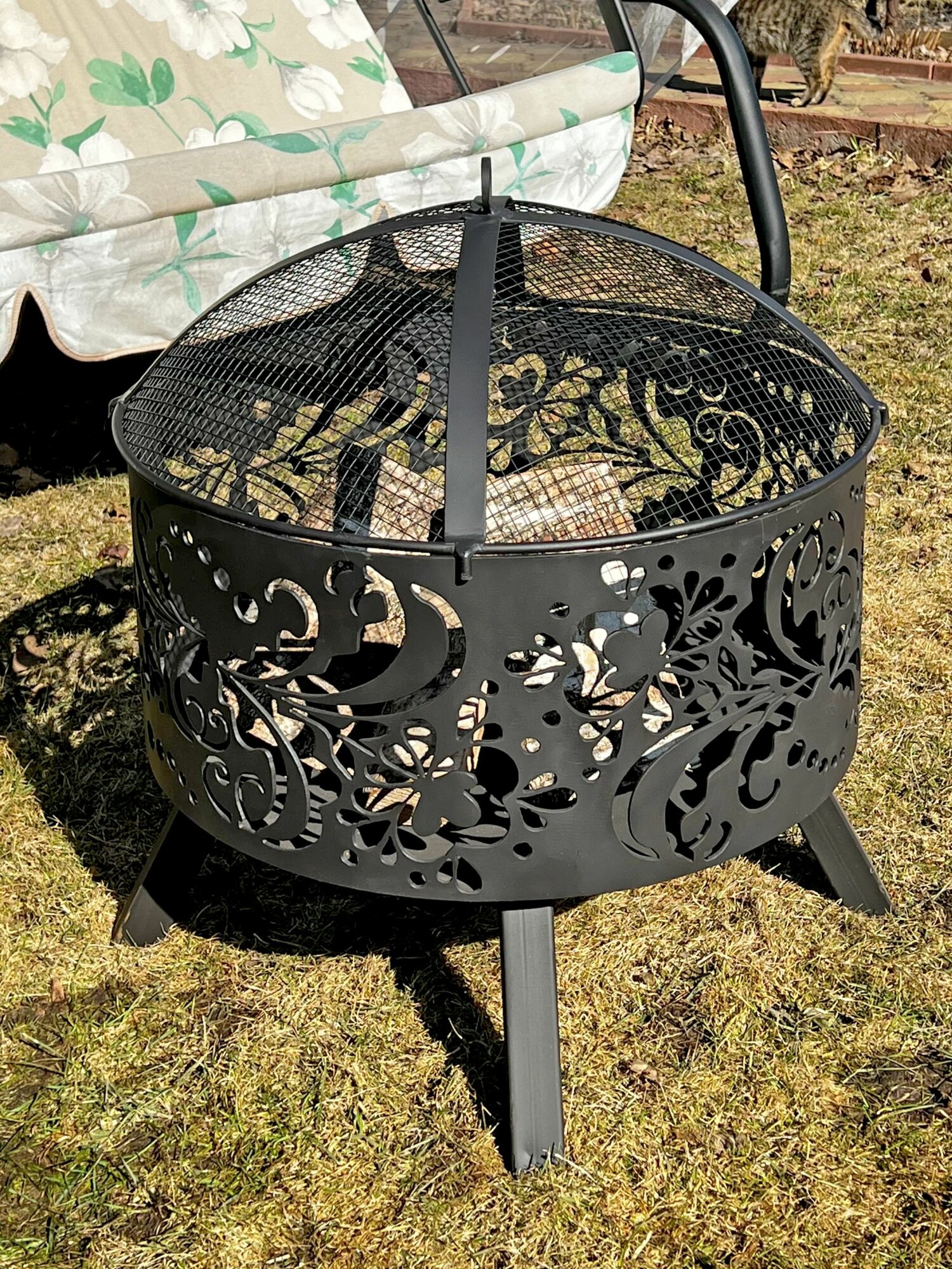 Костровая Чаша Хохлома+решетка Гриль + купол Искрогаситель 60 см 0,3 см