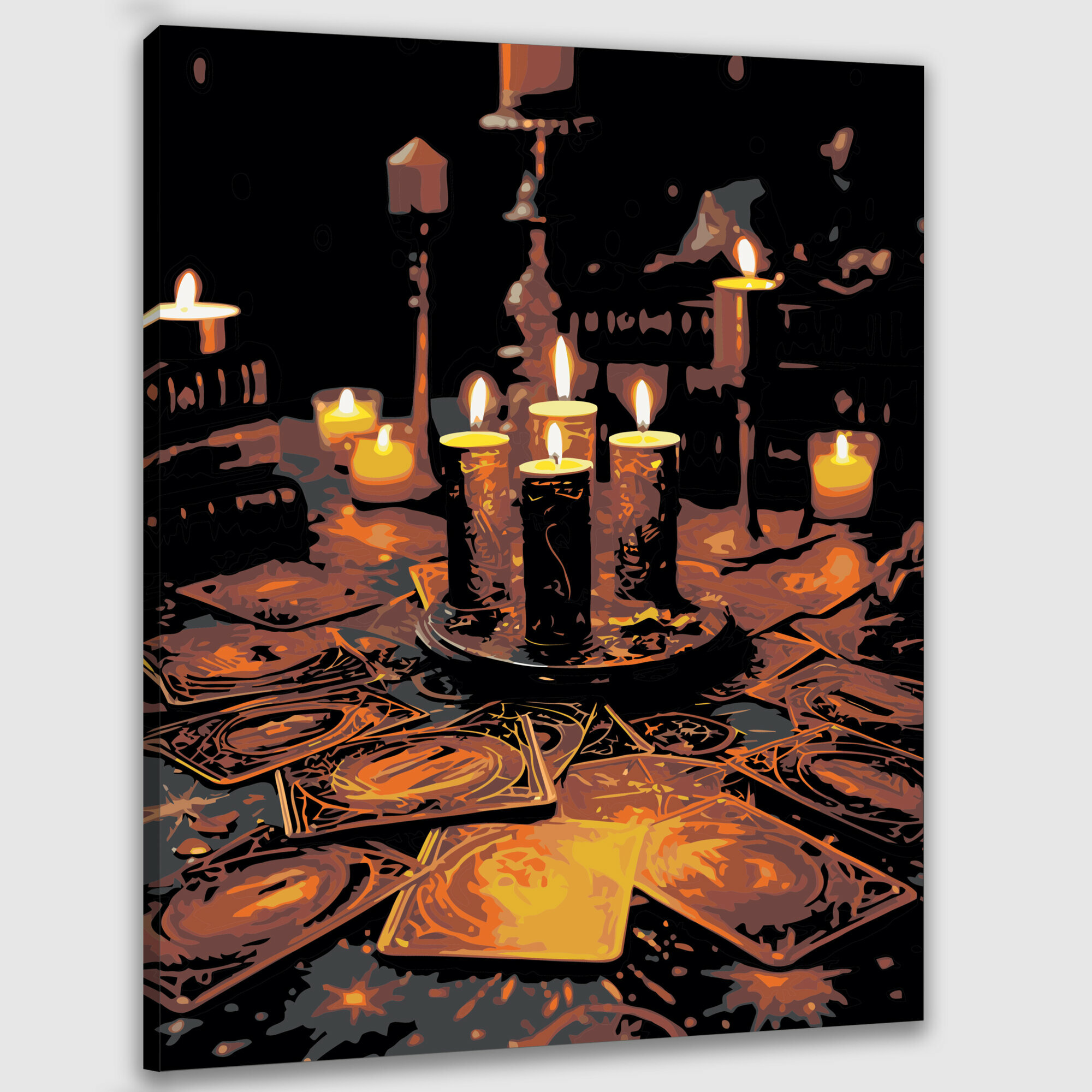 Картина по номерам 40x50 см, таро, колода, фотография, скатерть, свет свечей, карты, рисунок, символы, пламя, тени