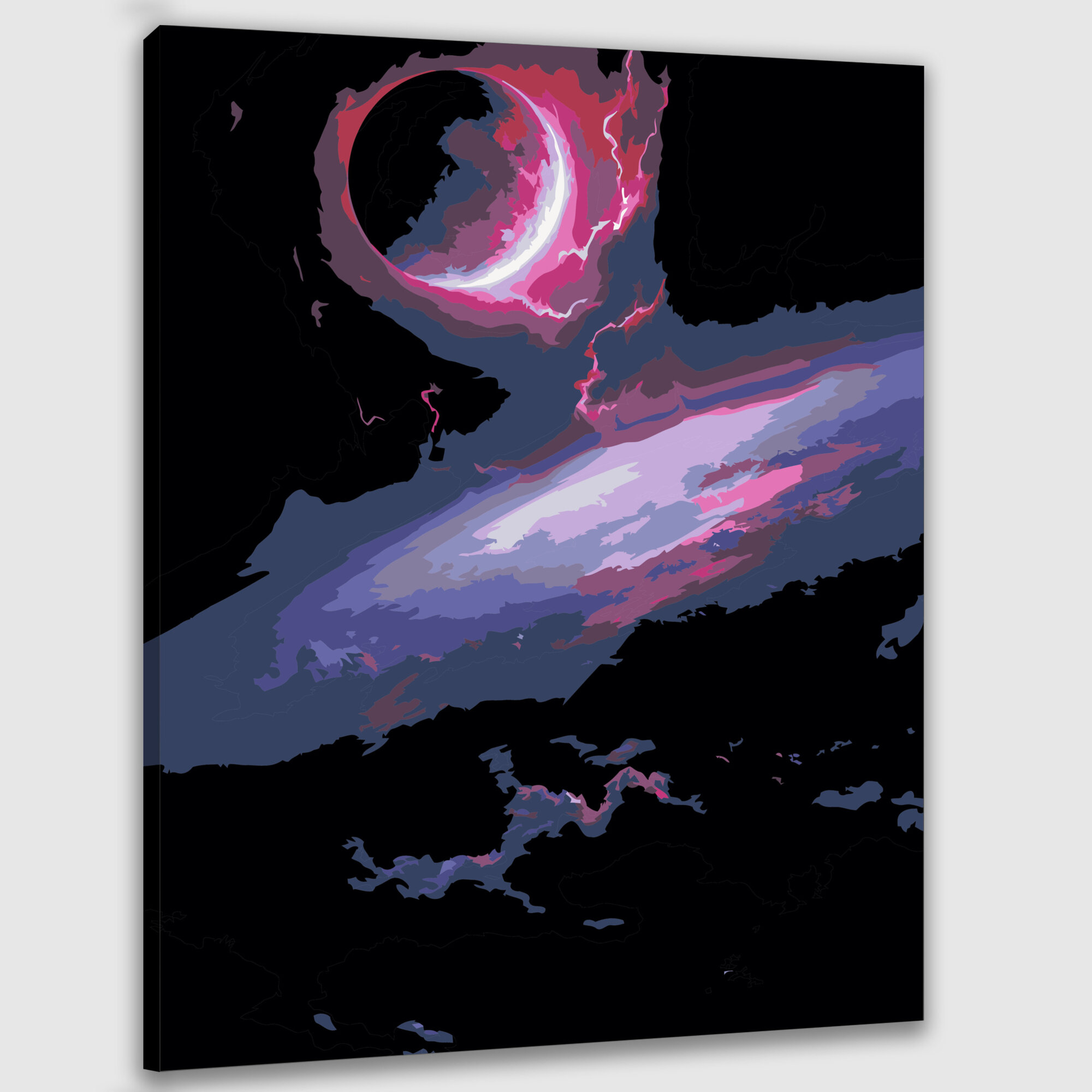 Картина по номерам 40x50 см, лунное затмение, астронавт, Луна, Земля, космос, тень Земли, синий, пурпурный, облака