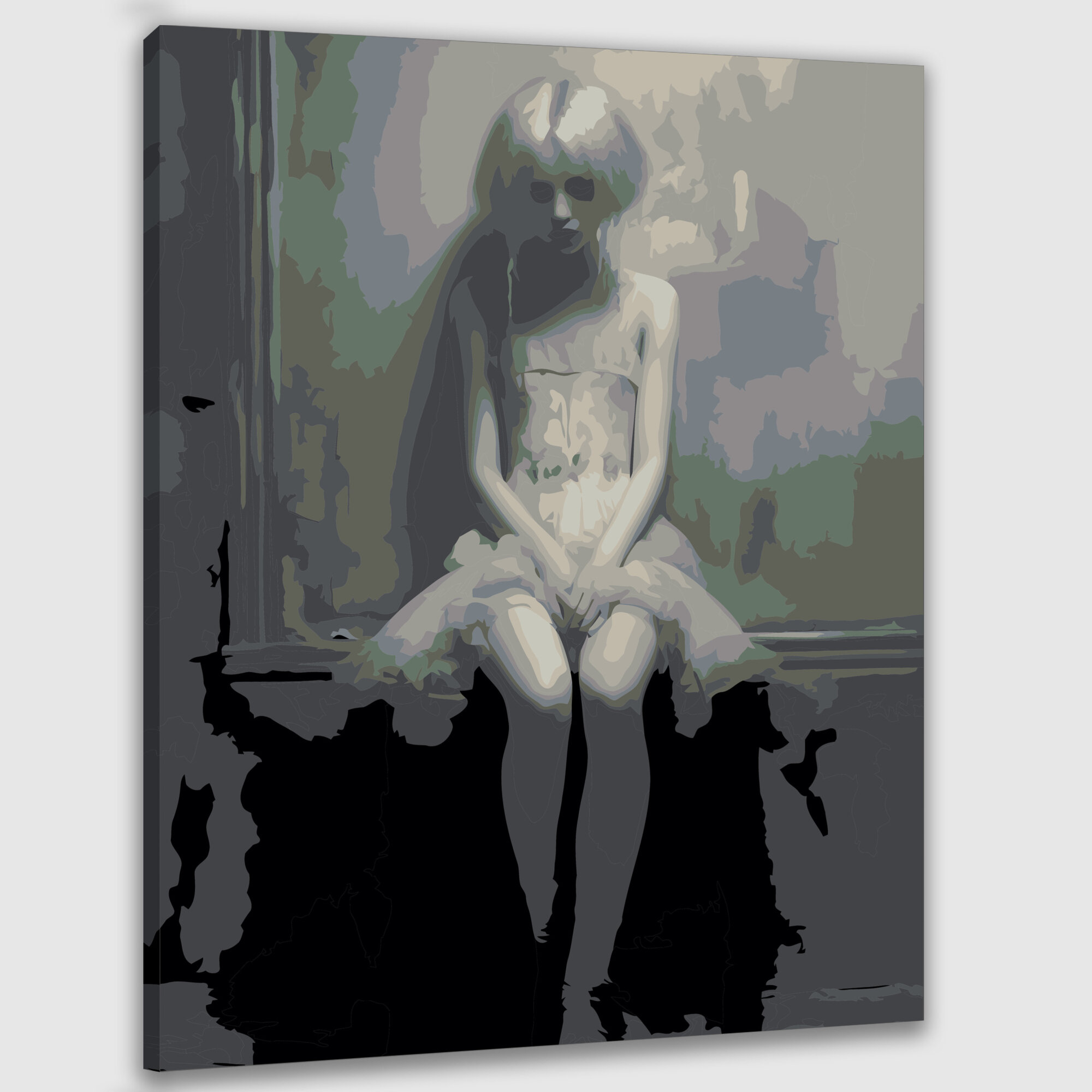 Картина по номерам 40x50 см, фарфоровая кукла, заброшенная комната, выцветшие обои, пыльные половицы, мягкая палитра