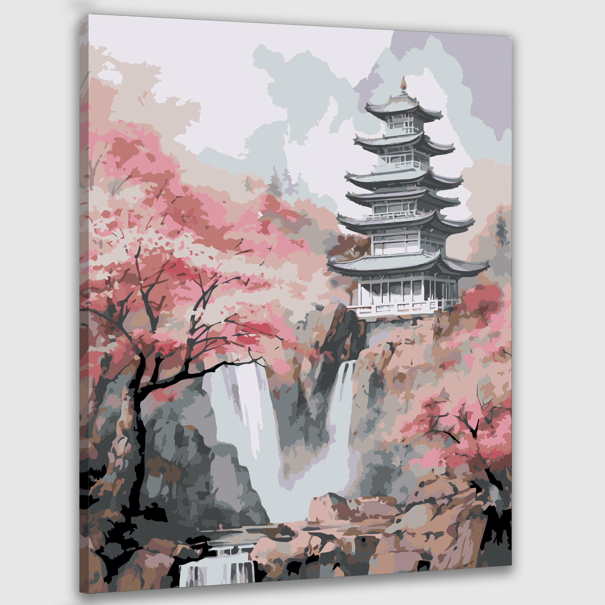 Картина по номерам 40x50 см, акварельная картина, яркая, храм, безмятежный, горная вершина, пышная, водопады