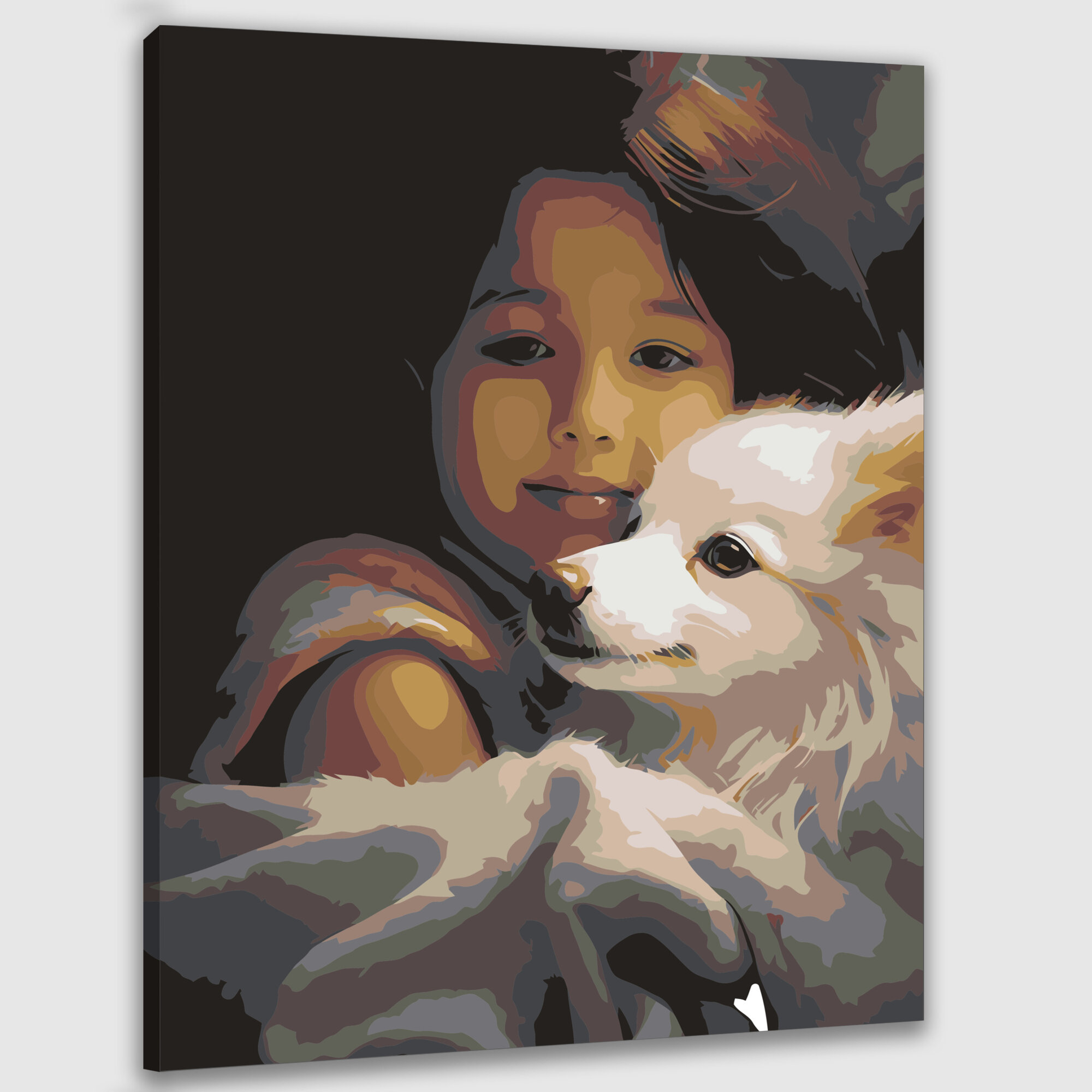 Картина по номерам 40x50 см, картина, цифровая, нежность, доброта, ребенок, шпиц, обниматься, мягкое сияние