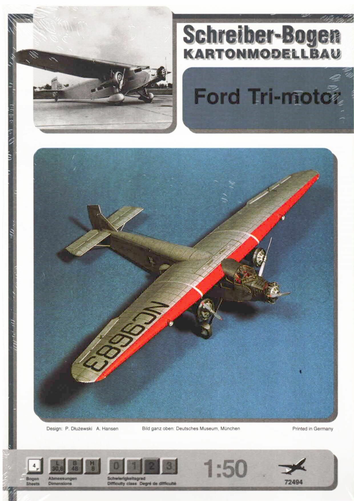Сборная бумажная модель Самолет Ford Tri-motor - Schreiber-Bogen (Журнал)