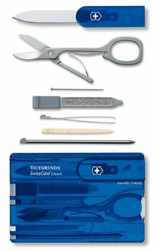 Швейцарская карта Victorinox SwissCard Classic (0.7122. T2) синий полупрозрачный, коробка подарочная