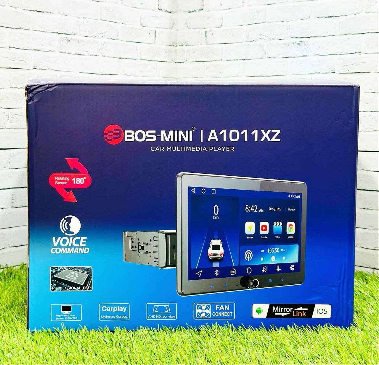 Автомагнитола BOS-MINI A1011XZ 2+32Гб, 10.1 дюймов, AM, FM, BT, Wi-Fi, USB, 55Вт, 4 канала, CarPlay