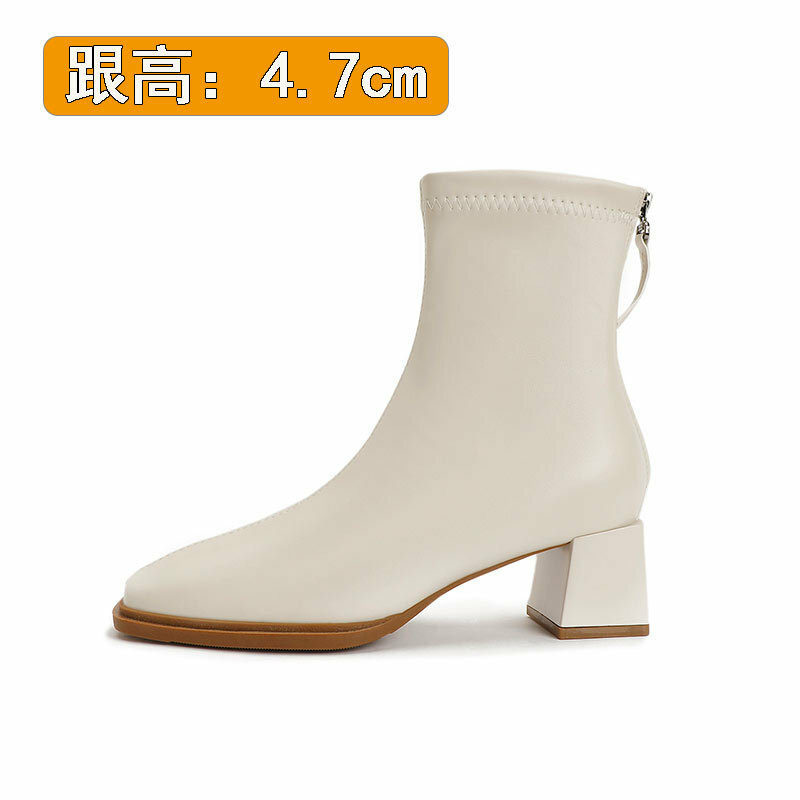 MOOCIE Французские ботильоны на высоком каблуке, новые модные ботинки 2025 года на толстом каблуке, мягкие кожаные белые одинарные ботинки на весну и осень, узкие ботинки с квадратным носком