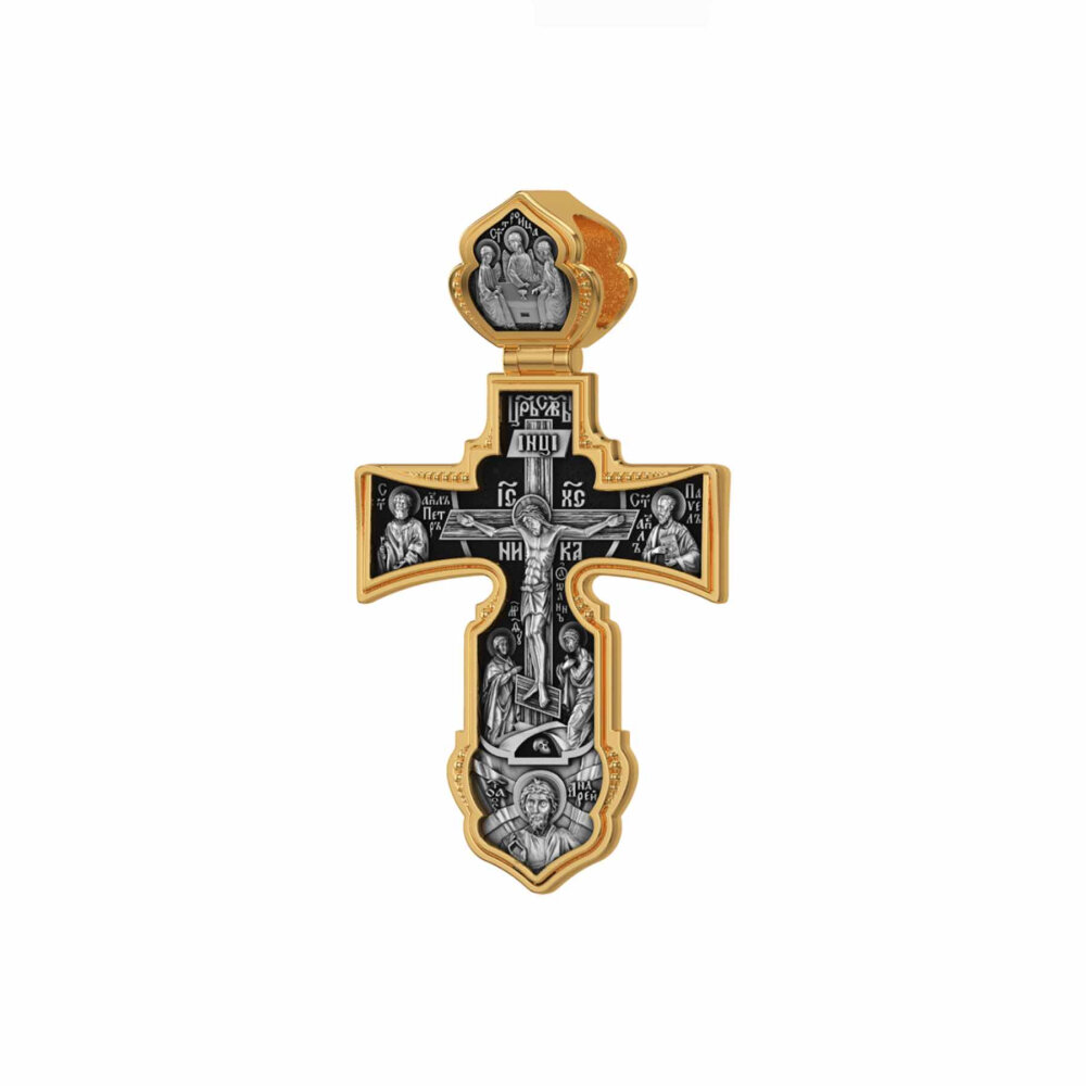 Крестик, серебро, 925 проба, чернение, золочение