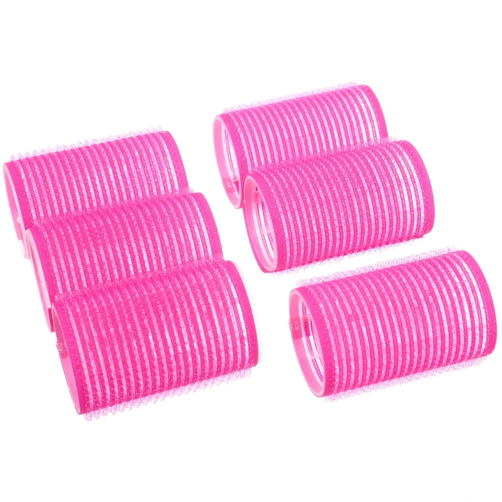 Бигуди липучки 6шт, ярко-розовые, пластиковые, для быстрого укладки волос