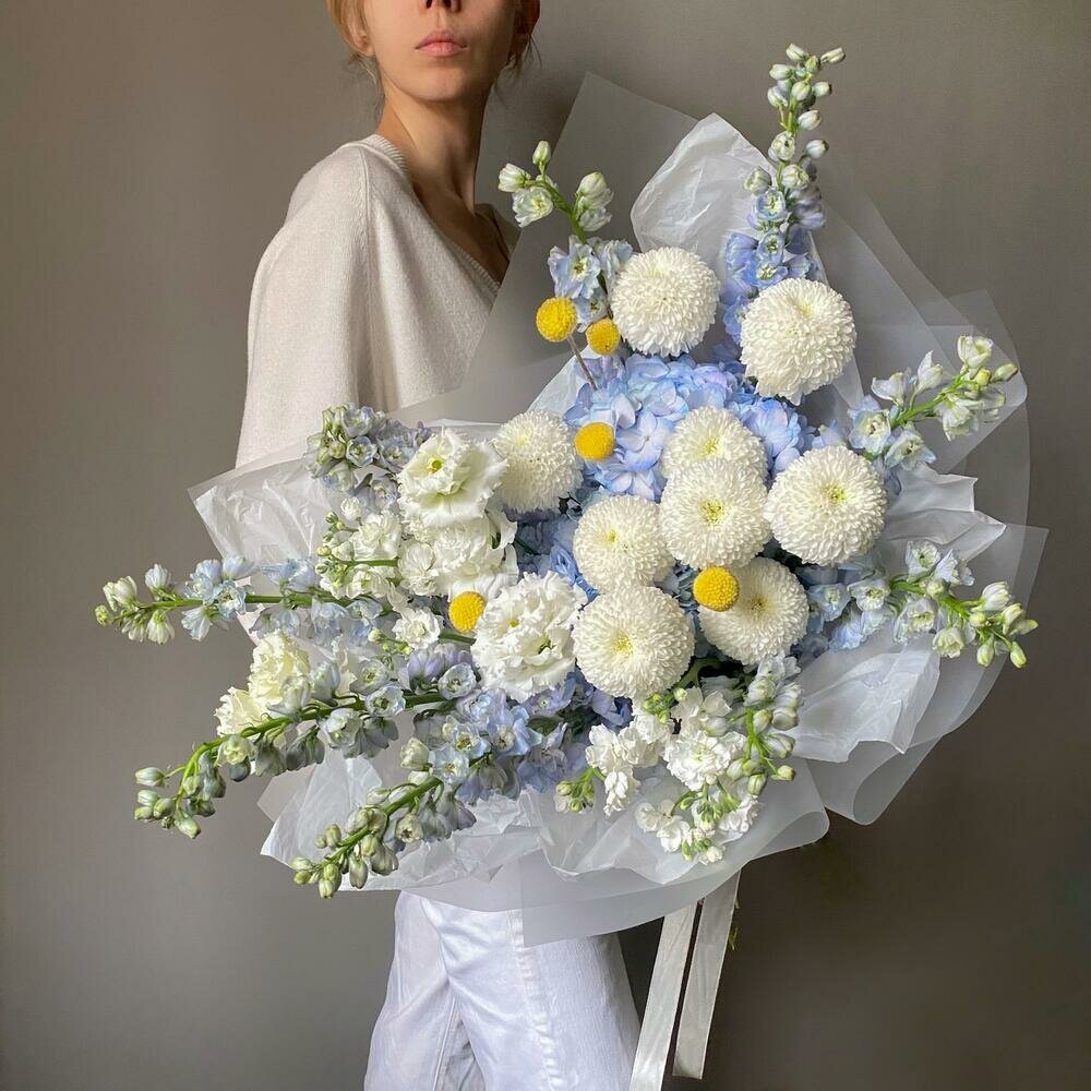 Премиальный букет из дельфиниума, хризантем и гортензий. Veresk 298