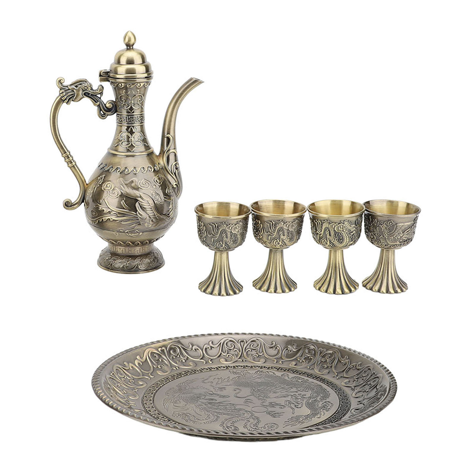 Турецкий чайный сервиз, винтажный изысканный роскошный металлический чайник, поднос для чая и 4 чашки, набор для дома, бронза