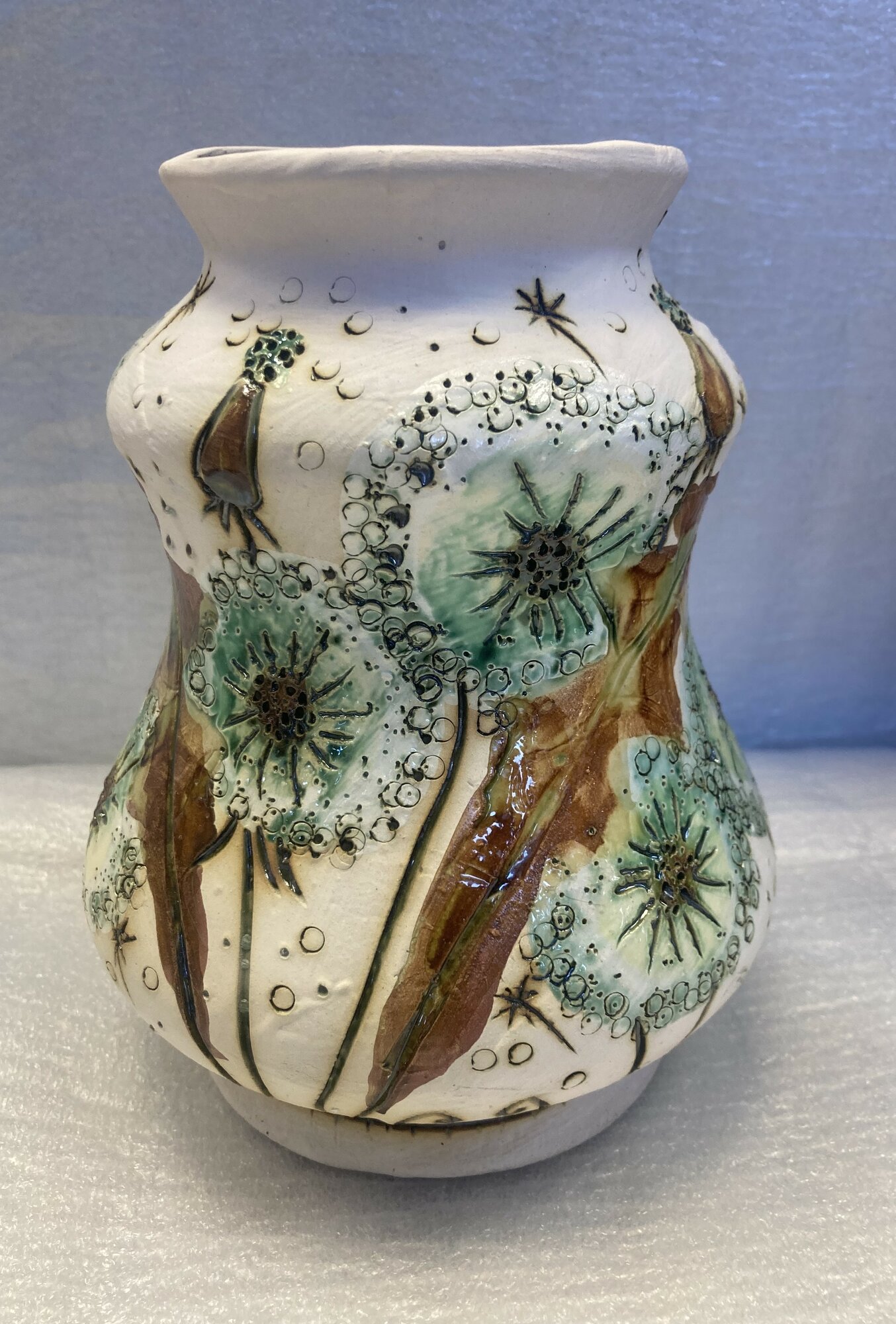 АРТ-Салон на Октябрьской дизайнерская ваза "Одуванчики" круглая, 17х12х12, керамика