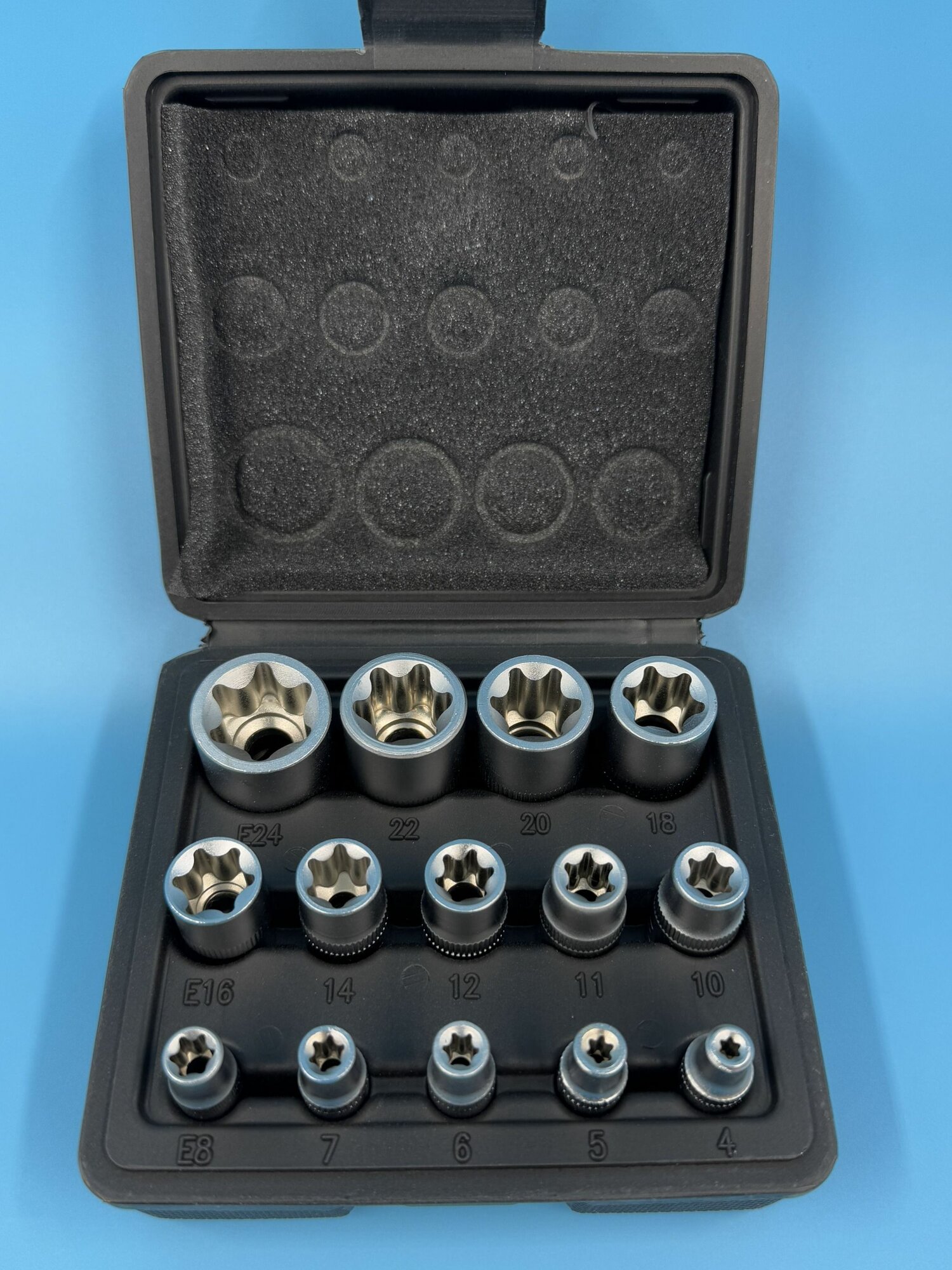 Набор торцевых головок TORX внешний (E-профиль) 14 шт Cr-V сталь 1/4"+3/8"+1/2" — ударный набор для гайковёрта