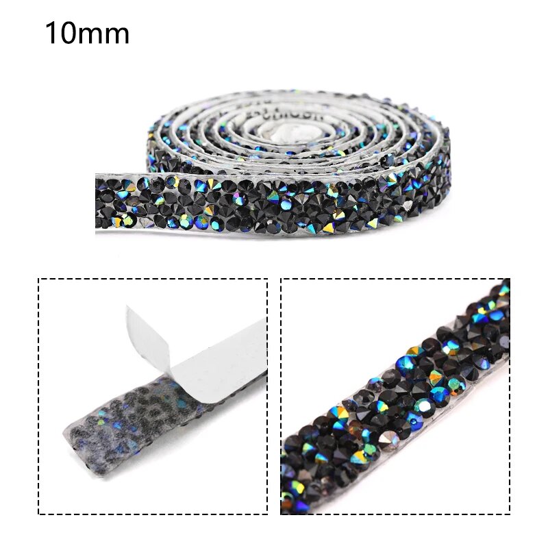 Самоклеящаяся лента со стразами 10mm black AB