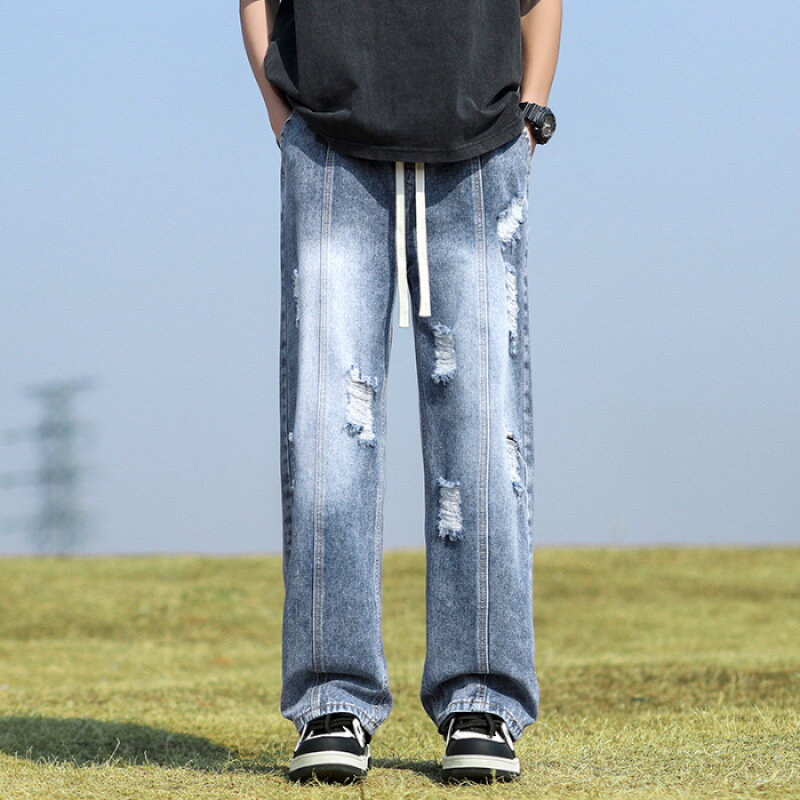 Охоты Брюки JYL Новинки года рваные джинсы мужские широкие прямые ретро галстук-резинка универсальные повседневные