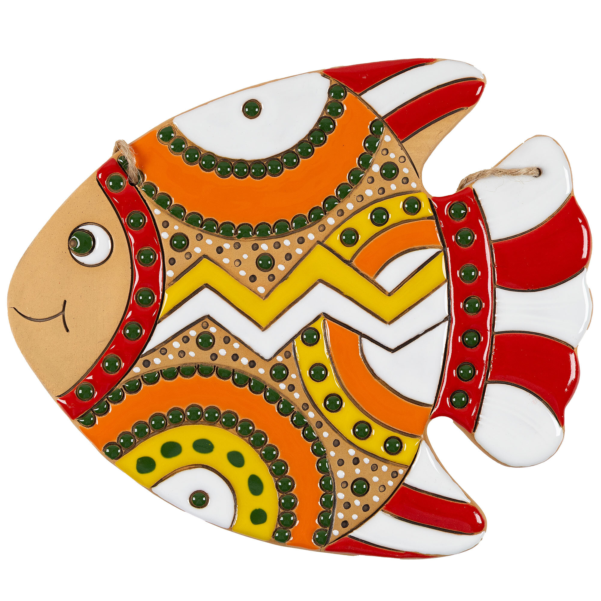 Панно керамическое Рыба с узором " Молния и жемчужины " декоративное авторской ручной работы