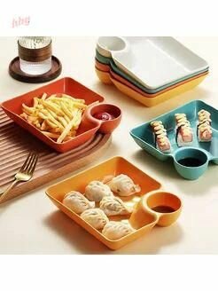 Пластиковая тарелка с отделением для соусов, подходит для застолий, кемпинга и отдыха