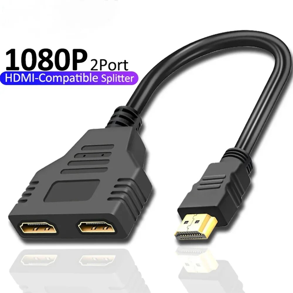 Адаптер HDMI-сплиттера HD 1080P, двухпортовый кабель 1 в 2, переходник «папа-мама» HDTV для ноутбука, ТВ-бокса, монитора, конверсионный кабель
