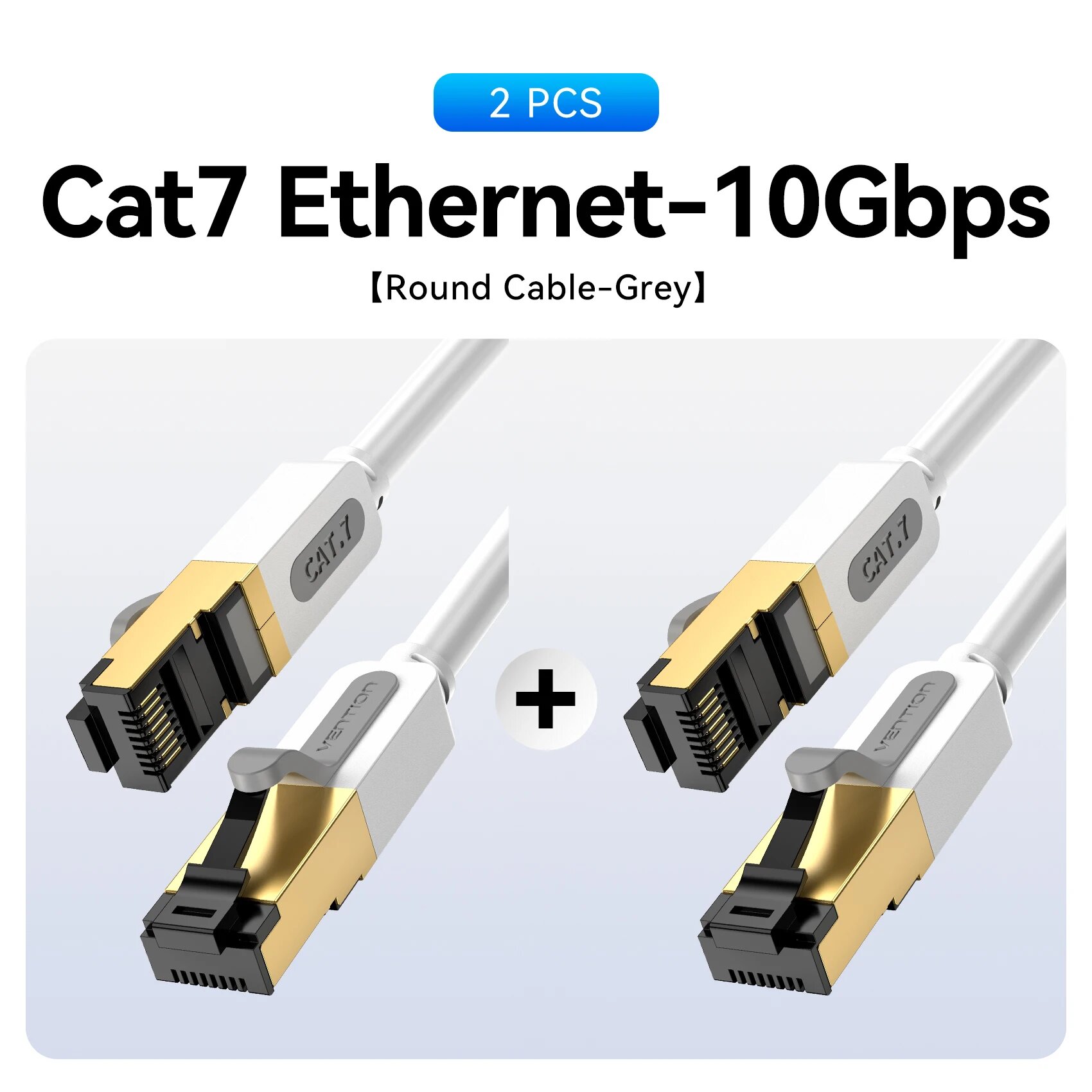 Cat7 Ethernet 10Gbps, 1.5m, 2Pack-Grey Round