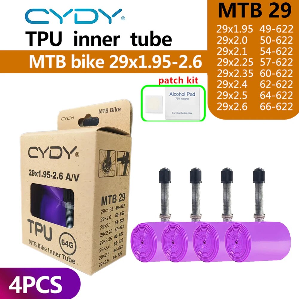 Велосипедная Камера CYDY TPU 29x1.95-2.6 Дюйма С Клапаном Шредера Для Горных Велосипедов, Для Колес 26 И 27.5 Дюймов, Фиолетовая