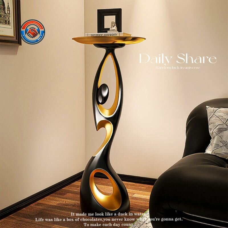 Журнальный столик с поддоном 30 см, декоративная смоляная фигура танцора, чёрно-золотой, 70 см длина, для гостиной, спальни, крыльца, устойчивый коктейльный столик с лёгким блеском