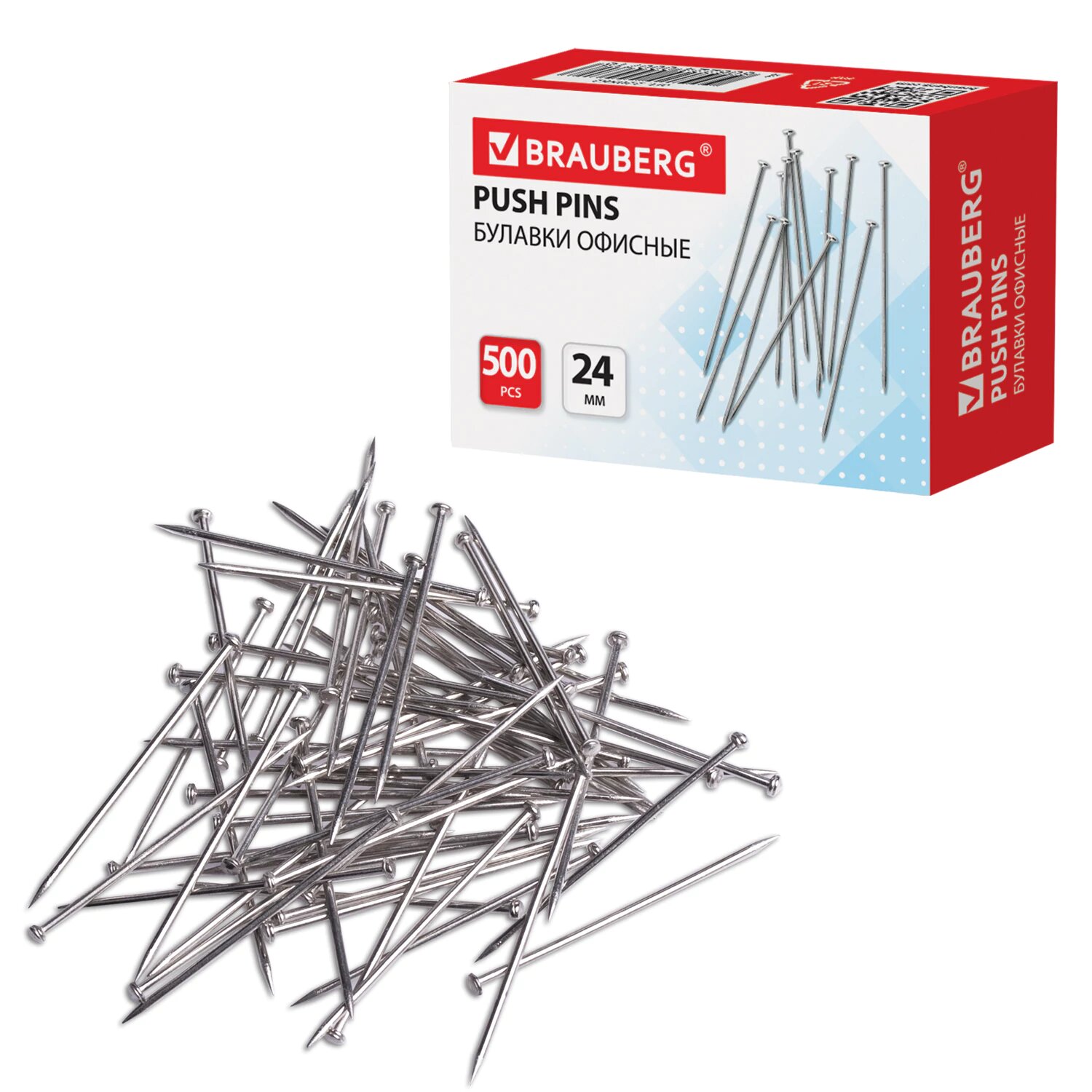 Булавки универсальные BRAUBERG, 24 мм, 500 штук, в картонной коробке, 220562, 2шт.