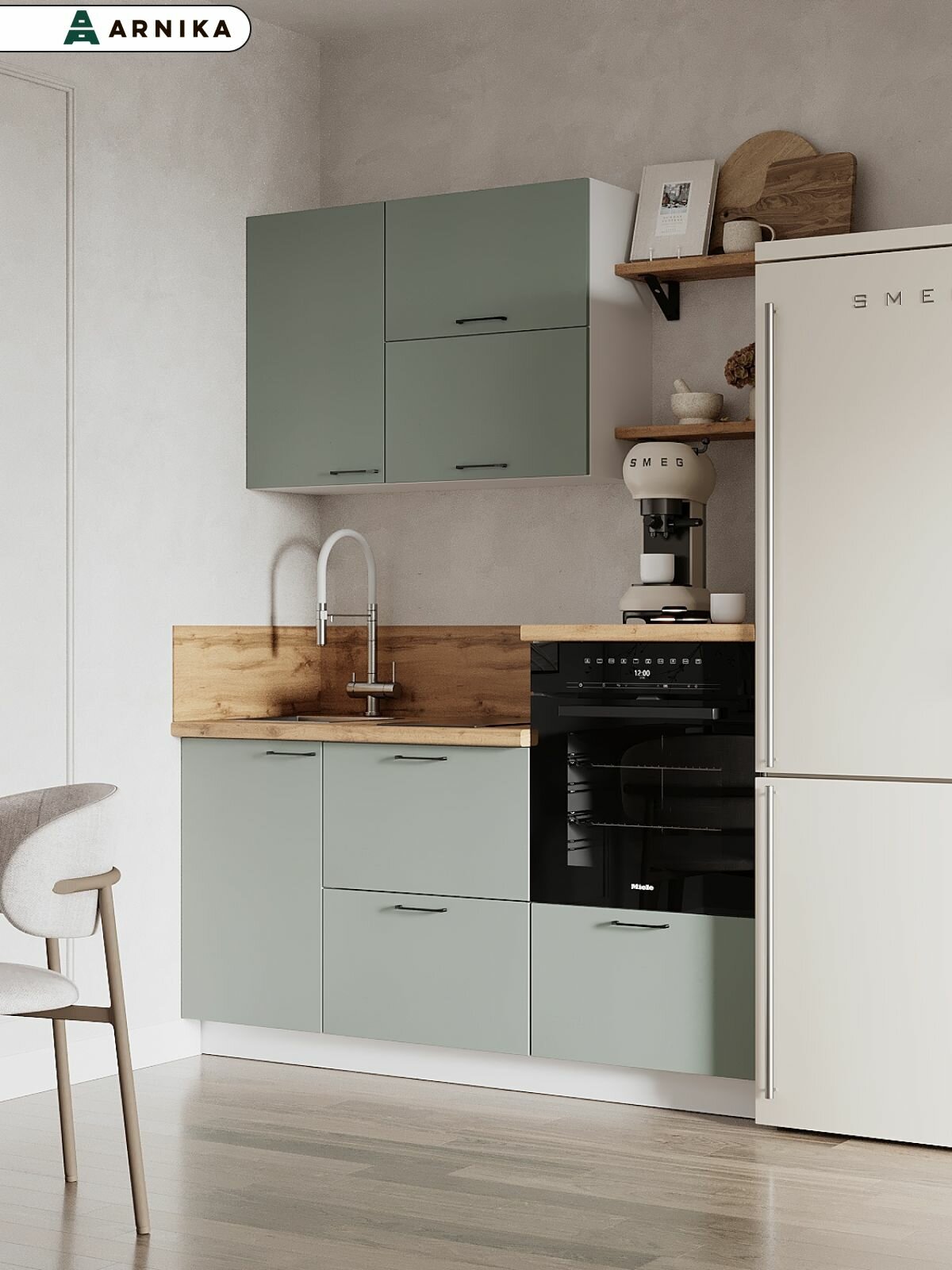 ARNIKA Кухонный гарнитур со столешницей "Дакия" 1,65м х цвет олива (зеленый), фасад Эмаль