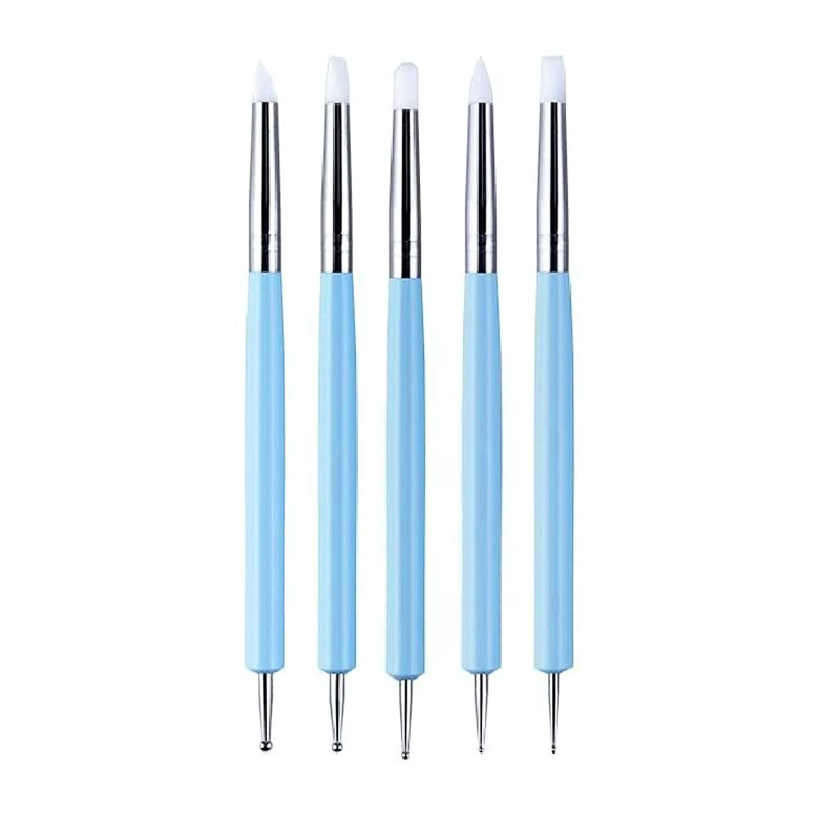 5 Pcs Ножницы для ногтей двусторонняя карандаш для ногтей силиконовый карандаш для ногтей кисть для ногтей UV-гель рисование кисть инструмент для маникюра Светло-голубой (Дополнительно) Материал Сталь Силикон Применение Покраска ногтей Точение ногтей