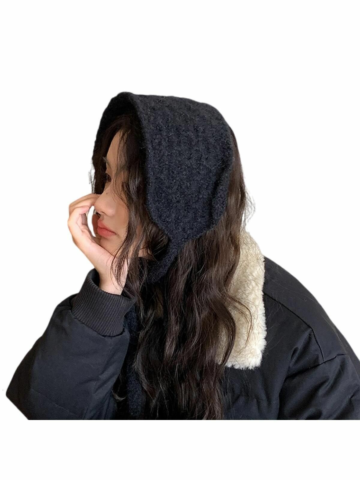 Наушники меховые, Повязочные вязаные шерстяные наушники_черный