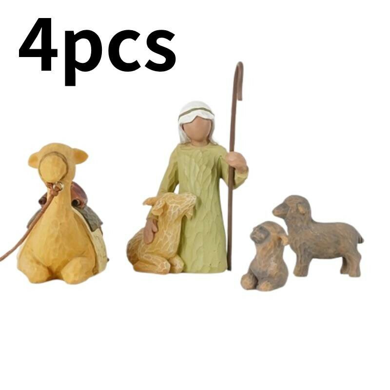 Beautiful resin nativity scene shepherd and stable christmas decoration set for home