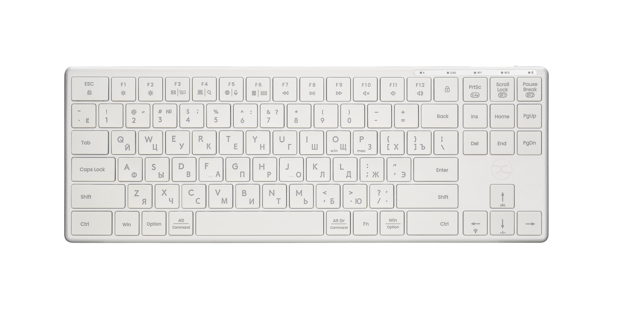 Беспроводная ультратонкая клавиатура xGhost Blade TKL, ножничные переключатели, алюминиевый корпус, White Silver