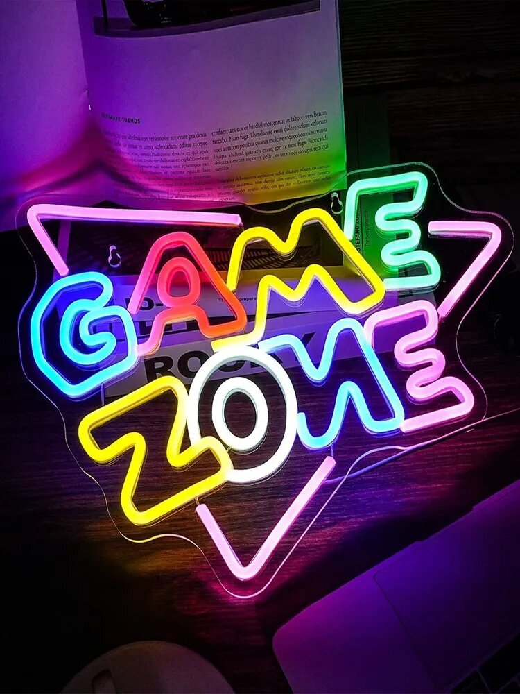 Большая неоновая вывеска для игровой комнаты 34x36 см разноцветная LED подсветка с USB питанием для декора геймерской вечеринки и подарка подростку