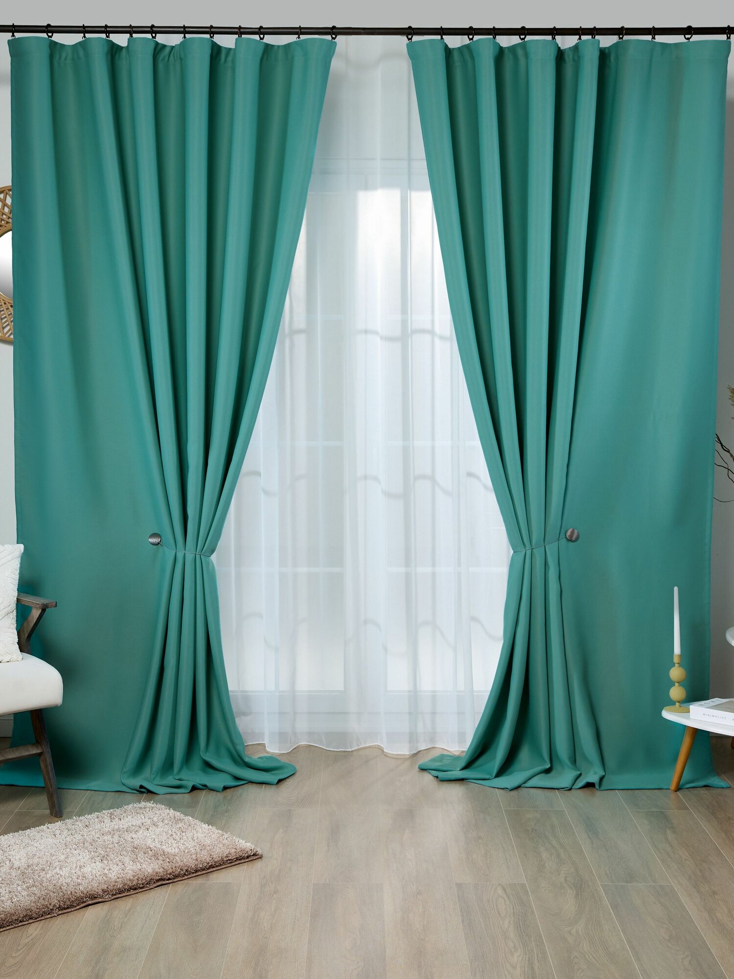 Комплект штор блэкаут "Блэкаут-Жасмин 260" бирюзовый(506-17) арт.7739 (200x260 - 2 шт.)