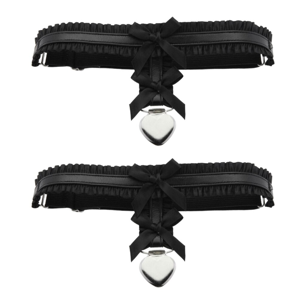 Пояс с подвязками для сексуальных кружевных носков на бедрах с бантом-черный