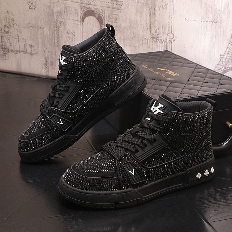 JYL Мужские ботинки Для зимних прогулок Теплые Прочные Кожа+плюш/Black high top