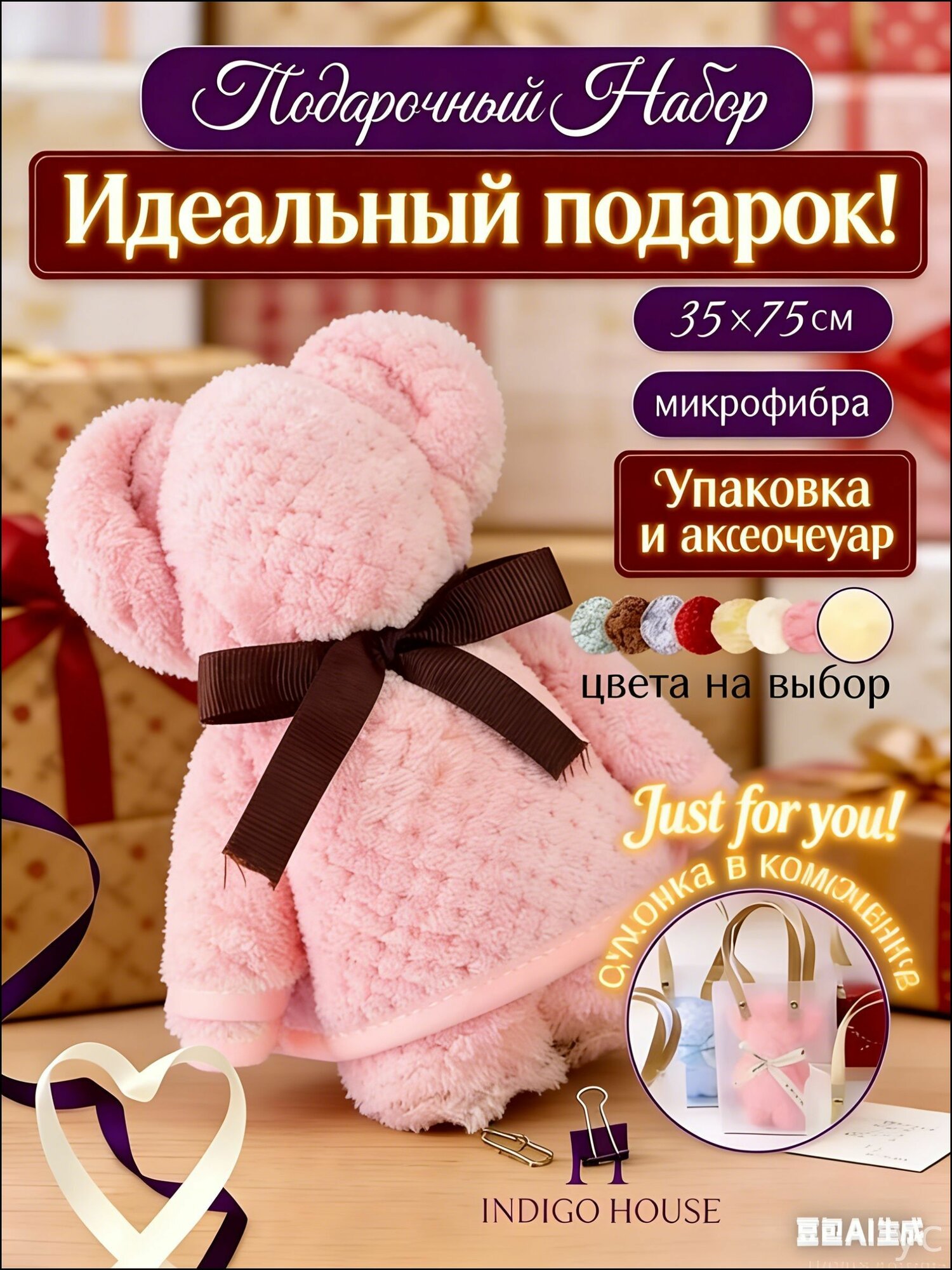 Подарочный набор для женщин полотенце для рук и лица в форме мишки. Подарок на 8 марта для мамы, дочки, жены, подруги и девушки. Сувенир коллегам