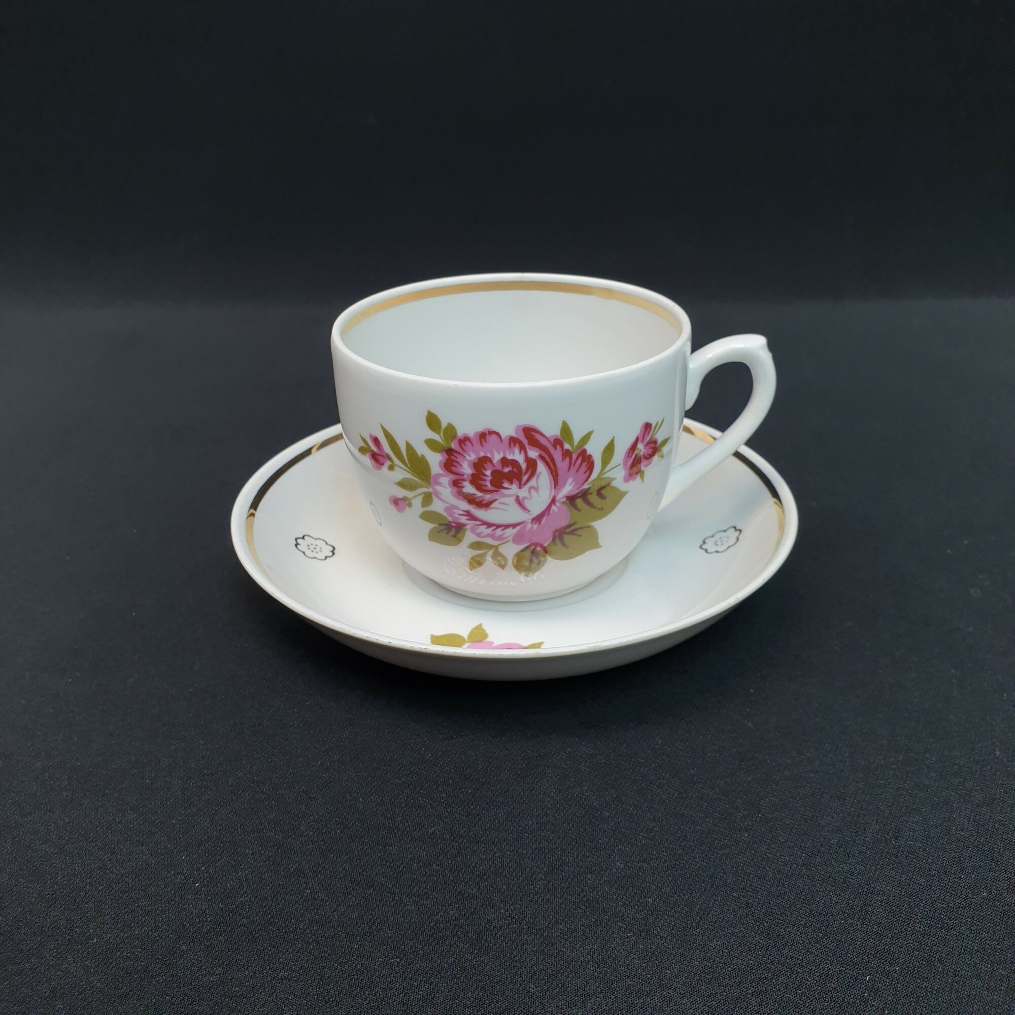 Винтажная чайная пара Вербилки, фарфор деколь золочение 210 мл, СССР