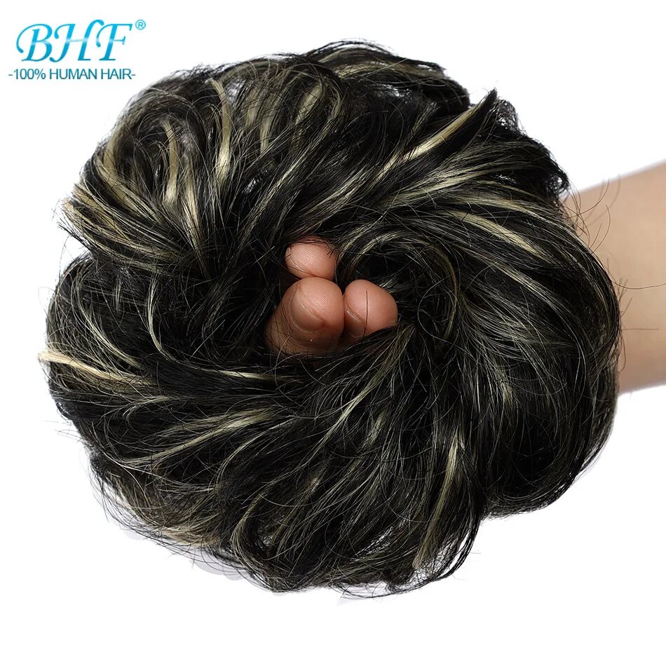 Кудрявый шиньон из натуральных волос BHF 2Pcs/Lot, P1B/613