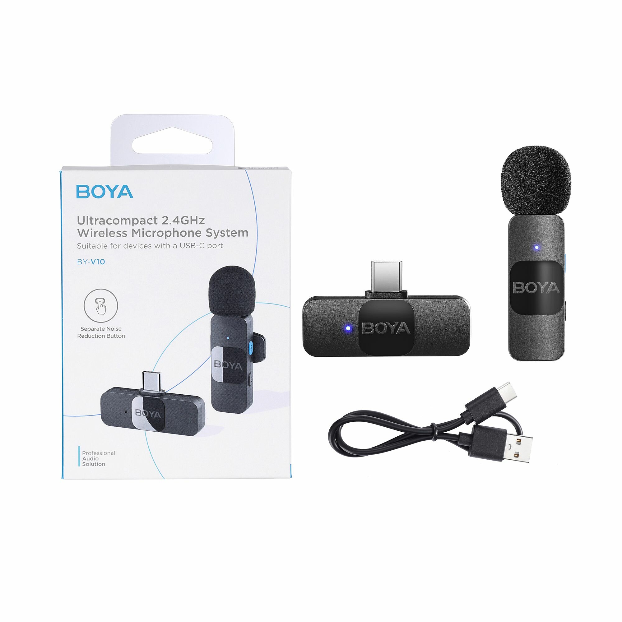 Радиосистема BOYA BY-V10, беспроводная, электретный микрофон, USB Type-C — фото 1