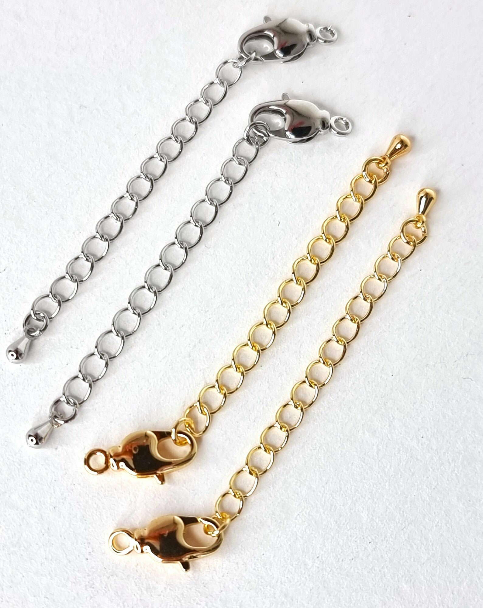 Карабины 15х6мм с цепочками-удлинителями. 4шт. Золото и Родий.