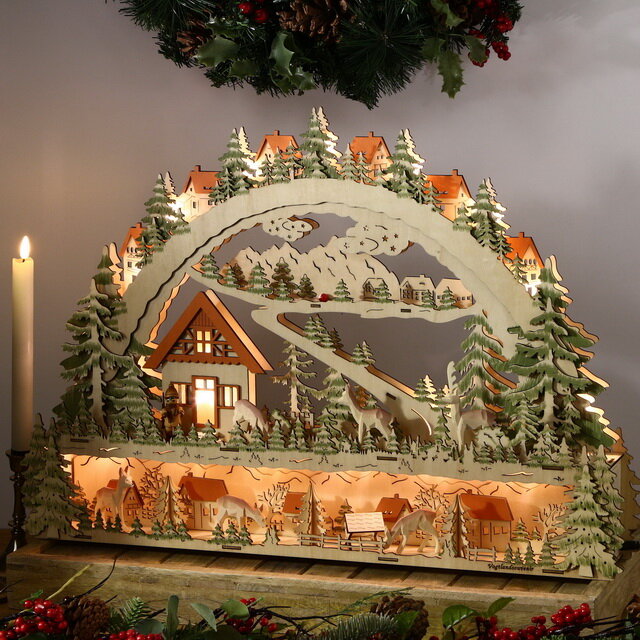 Рождественская горка с мостом Лесные Мотивы 63*45 см, батарейка/адаптер, Sigro, 52-1428A