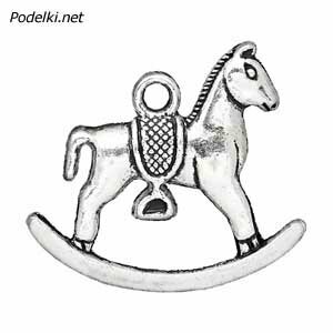 Фурнитура для бижутерии Подвеска Лошадка плоская 0004876 серебряный цвет 22x20 мм, цена за 10 шт.