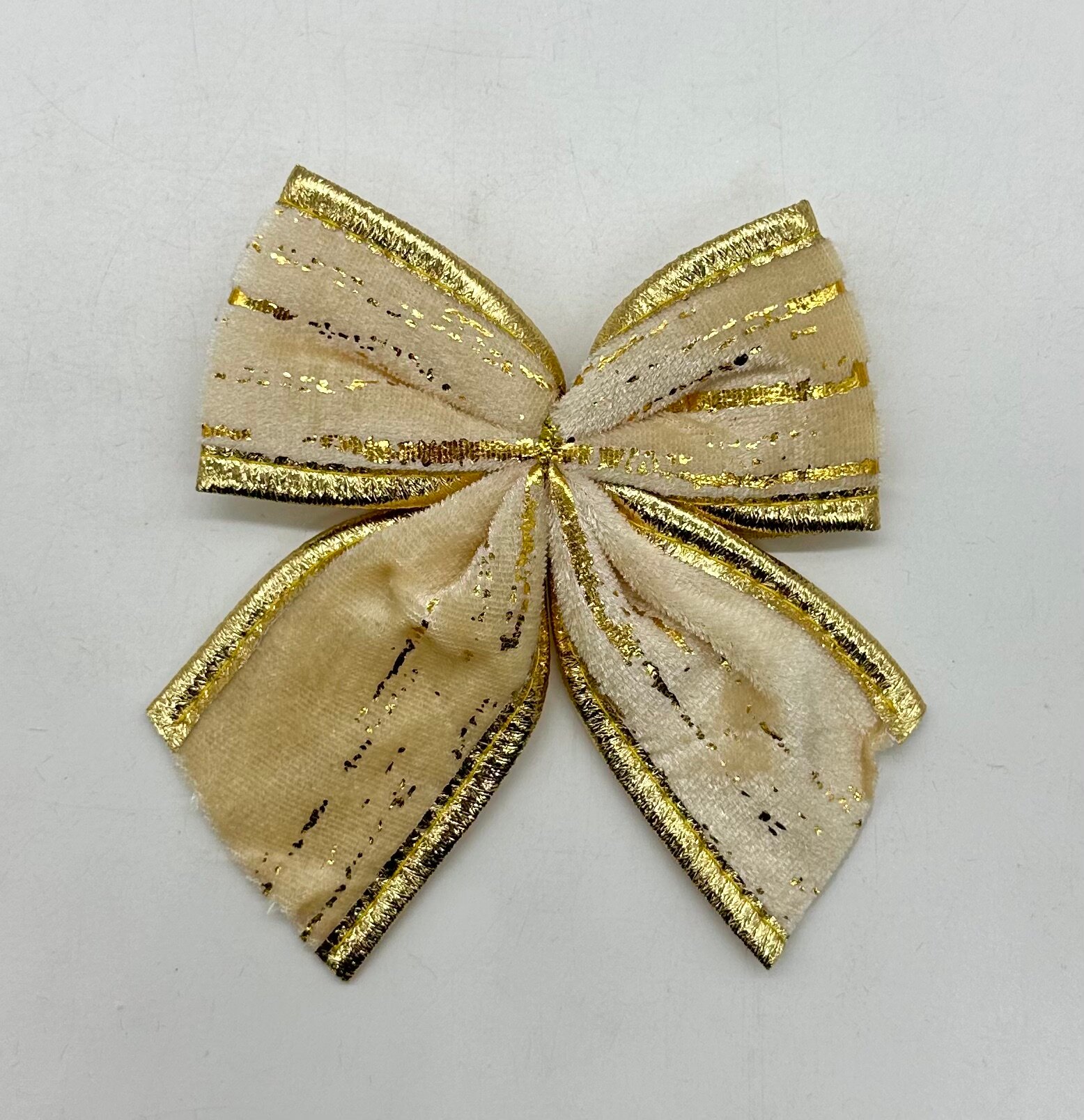 Банты новогодние "Цветок", 4 шт, бежевые с золотым, для украшения