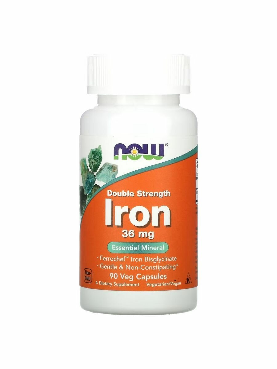 Железо Now Iron 36 mg Ferrochel (90 капс.) Для тонуса и укрепления организма