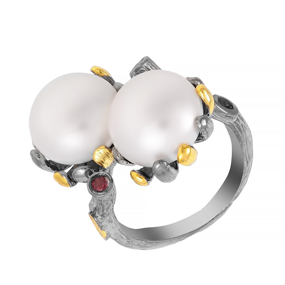 Кольцо, серебро, 925 проба, жемчуг, родолит