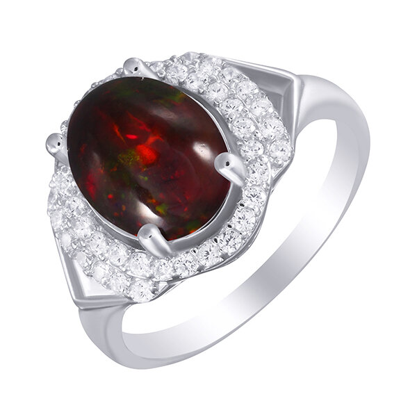 Кольцо, серебро, 925 проба, опал, фианит