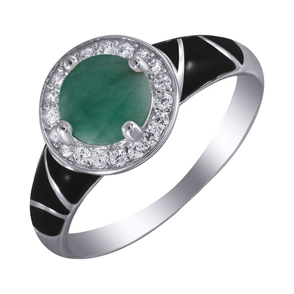 Кольцо, серебро, 925 проба, эмаль, фианит, берилл