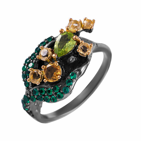 Кольцо, серебро, 925 проба, перидот, цитрин, шпинель